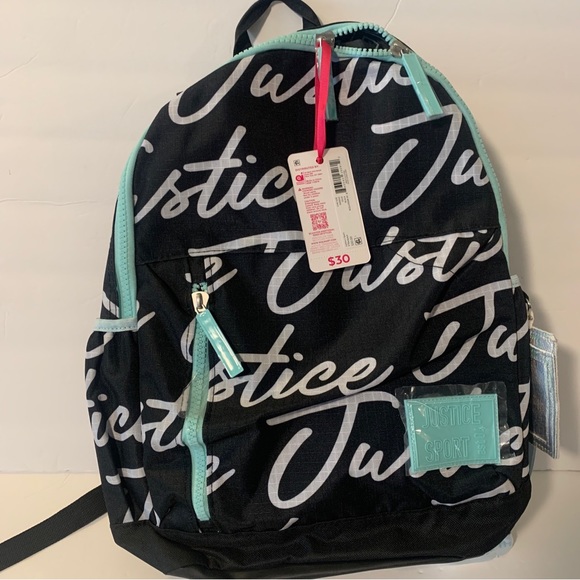 Justice | Accessories | Justice Girls Backpack Bookbag Black Gray Logo ...